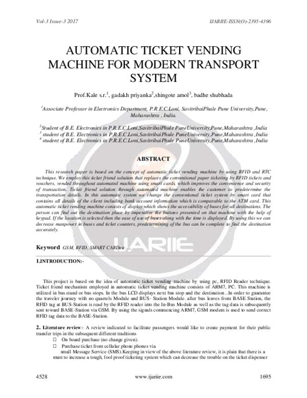 (PDF) Automatic ticket vending machine for modern transport system