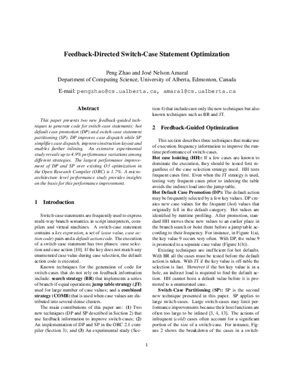 (PDF) Feedback-Directed Switch-Case Statement Optimization