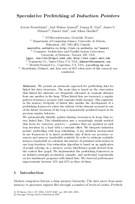 (PDF) Speculative Prefetching of Induction Pointers