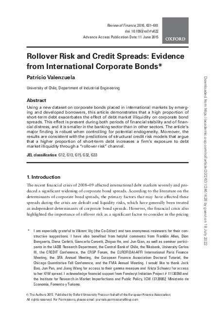(PDF) Rollover Risk and Credit Spreads: Evidence from International ...