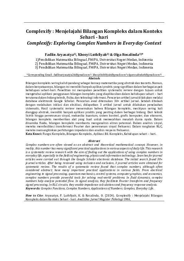 (PDF) Complexify : Menjelajahi Bilangan Kompleks dalam Konteks Sehari ...
