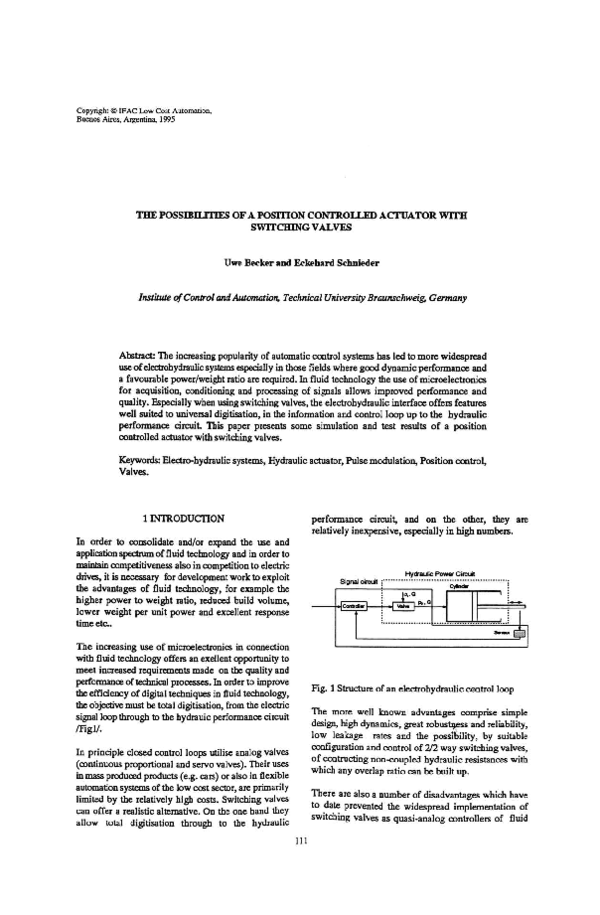 (PDF) The Possibilities of a Position Controlled Actuator with Switching Valves
