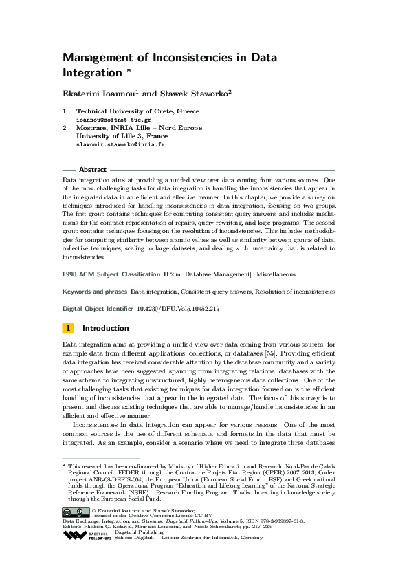 (PDF) Management of Inconsistencies in Data Integration
