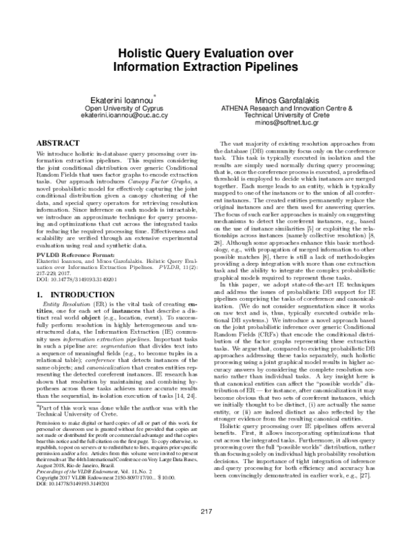 Pdf Holistic Query Evaluation Over Information Extraction Pipelines