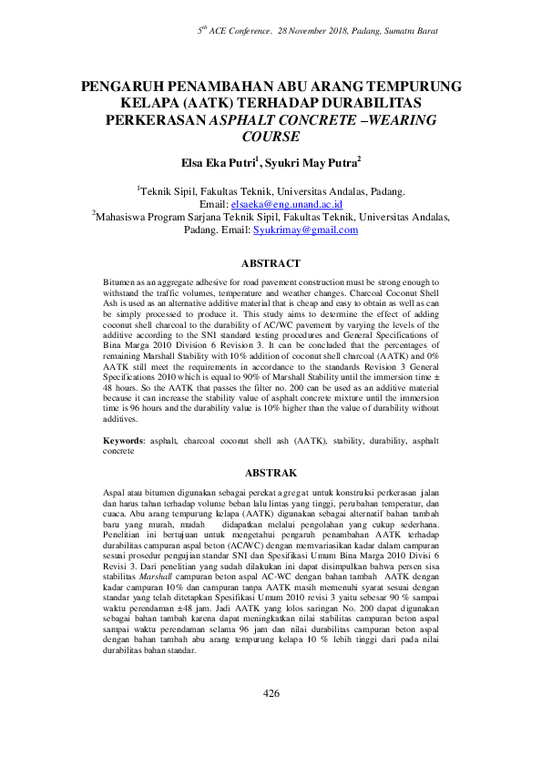 (PDF) Pengaruh Penambahan Abu Arang Tempurung Kelapa (Aatk) Terhadap Durabilitas Perkerasan ...
