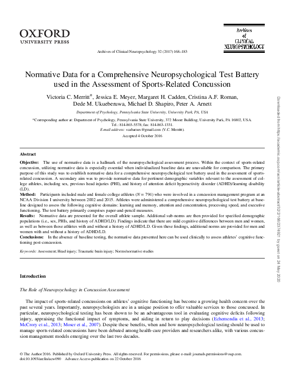 (PDF) Normative Data for a Comprehensive Neuropsychological Test ...