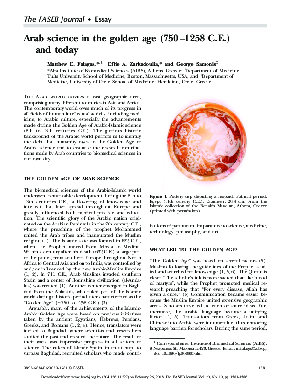 (PDF) Arab science in the golden age (750–1258 C.E.) and today
