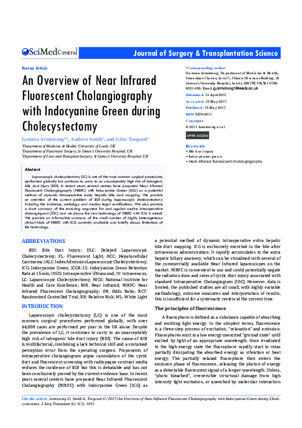 (PDF) An Overview of Near Infrared Fluorescent Cholangiography with ...