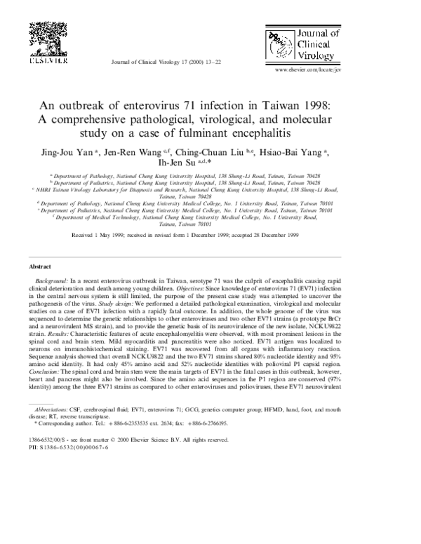 (PDF) An outbreak of enterovirus 71 infection in Taiwan 1998: A ...