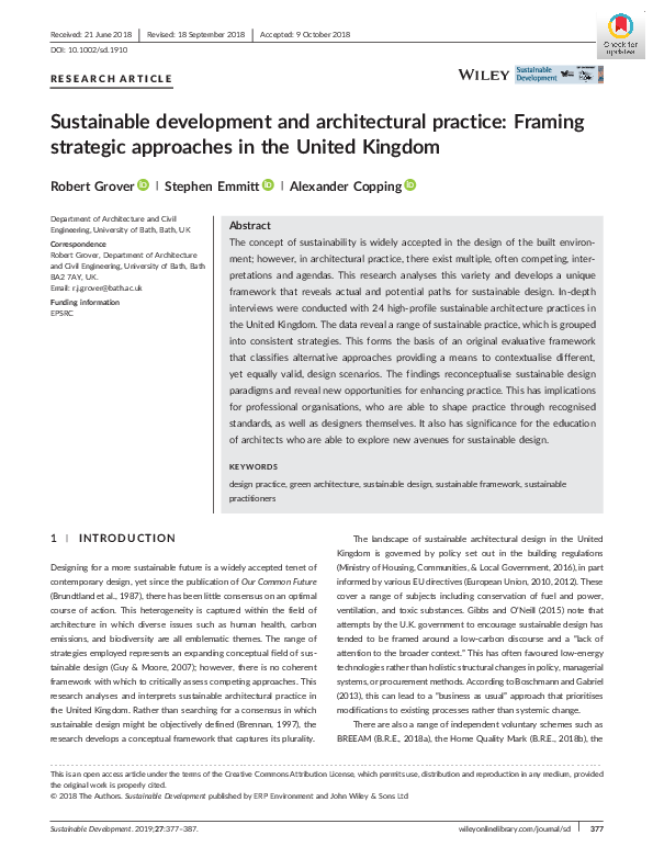 (PDF) Sustainable development and architectural practice: Framing ...