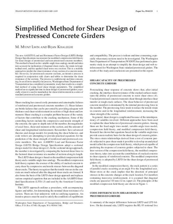 (PDF) Simplified Method for Shear Design of Prestressed Concrete Girders