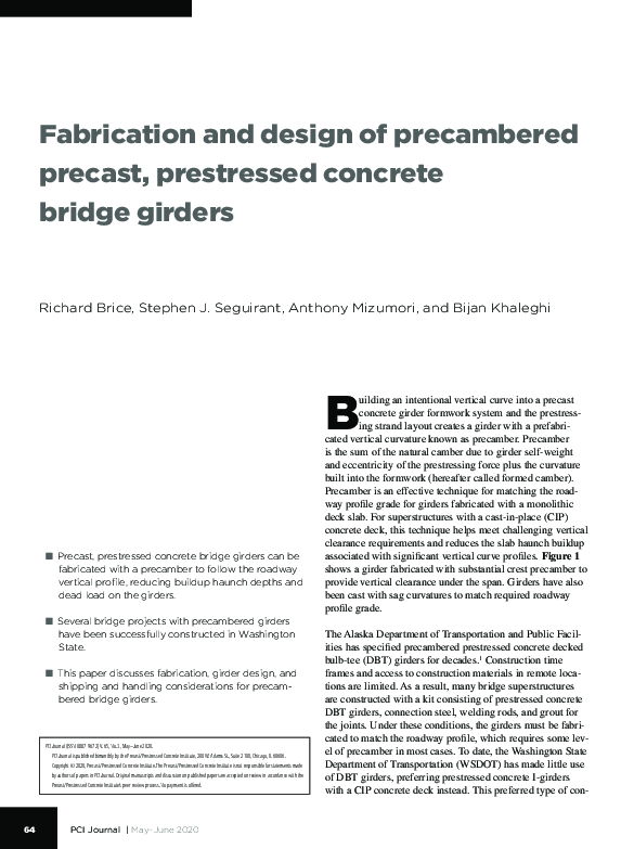 (PDF) Fabrication and Design of Precambered Precast, Prestressed ...