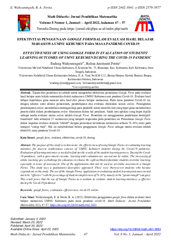 (PDF) Effectiveness of using google form in evaluation of students' learning outcomes of UMNU ...