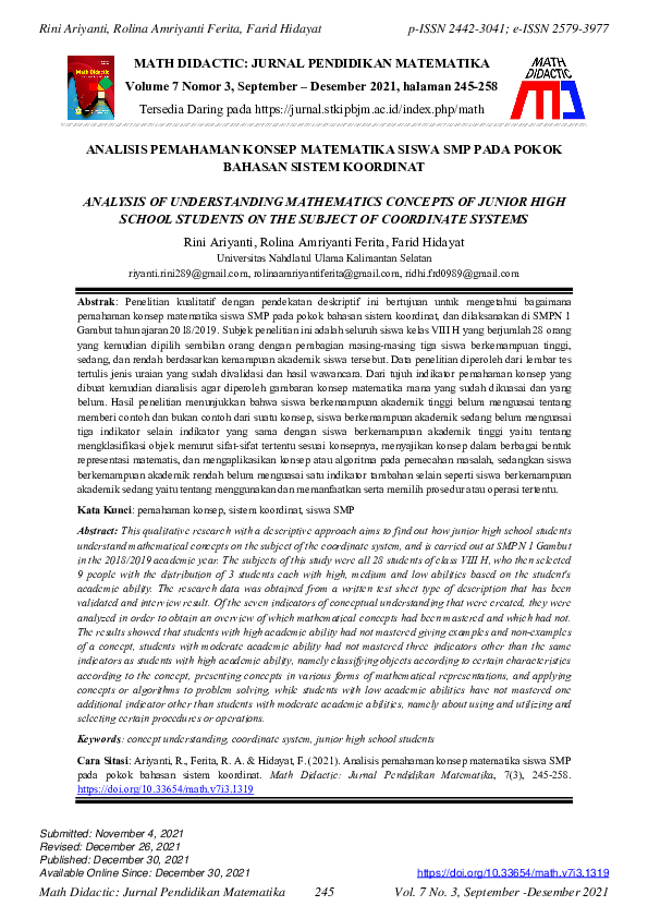 (PDF) Analysis of understanding mathematics concepts of junior high ...