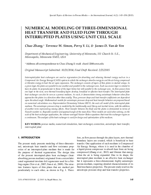 (PDF) Numerical Modeling of Three-Dimensional Heat Transfer and Fluid ...