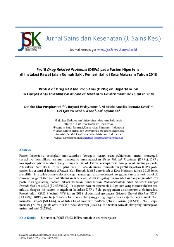 (PDF) Profil Drug Related Problems (DRPs) pada Pasien Hipertensi di ...