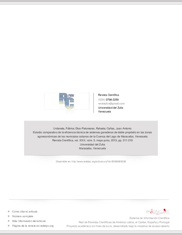 (PDF) ESTUDIO COMPARATIVO DE LA EFICIENCIA TÉCNICA DE SISTEMAS GANADEROS DE DOBLE PROPÓSITO EN ...