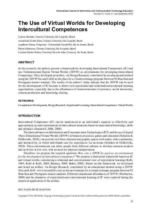 (PDF) The Use of Virtual Worlds for Developing Intercultural Competences