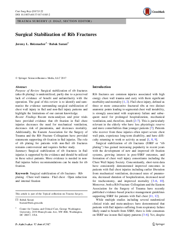 (PDF) Rib Fracture Surgical Stabilization Evidence