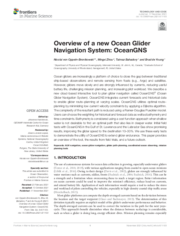 (PDF) Overview of a new Ocean Glider Navigation System: OceanGNS