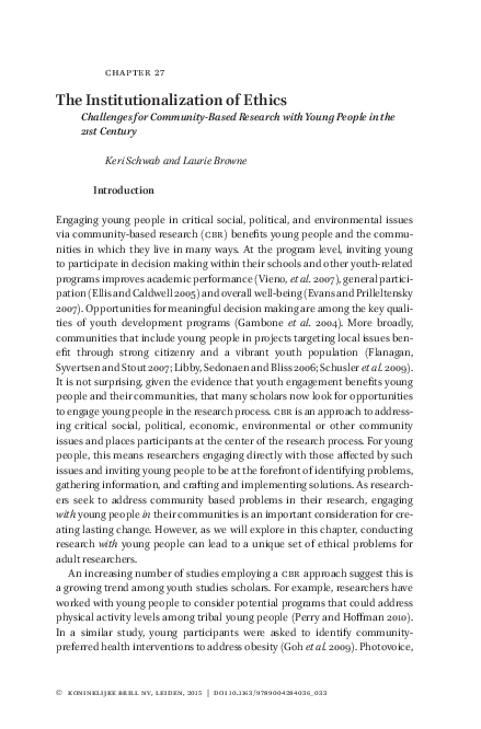(PDF) The Institutionalization of Ethics: Challenges for Community ...