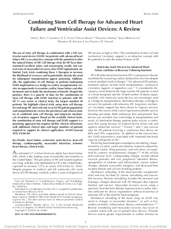 (PDF) Combining Stem Cell Therapy for Advanced Heart Failure and ...