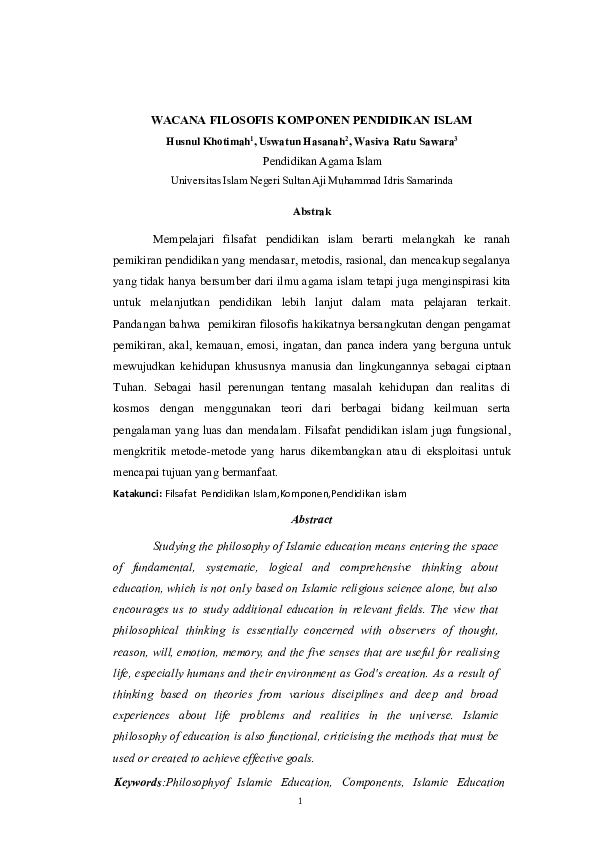(PDF) WACANA FILOSOFIS KOMPONEN PENDIDIKAN ISLAM