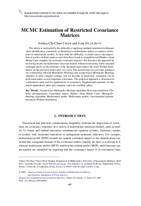 (PDF) MCMC Estimation of Restricted Covariance Matrices