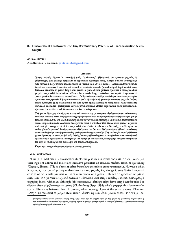 (PDF) Discourses of Disclosure: The Un/Revolutionary Potential of Transmasculine Sexual Scripts