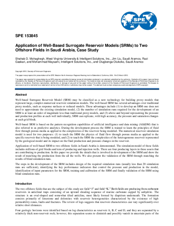 (PDF) Application of Well-Based Surrogate Reservoir Models (SRMs) to ...