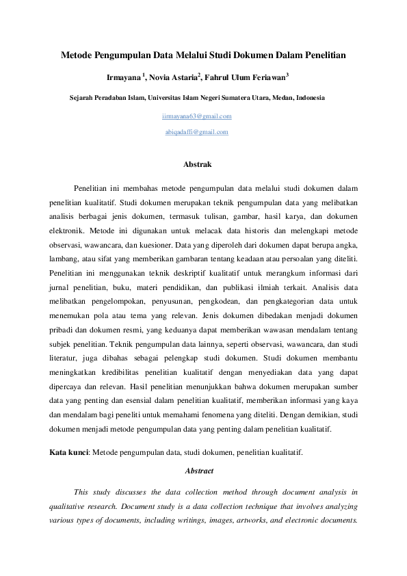 (PDF) Metode Pengumpulan Data Melalui Studi Dokumen Dalam Penelitian