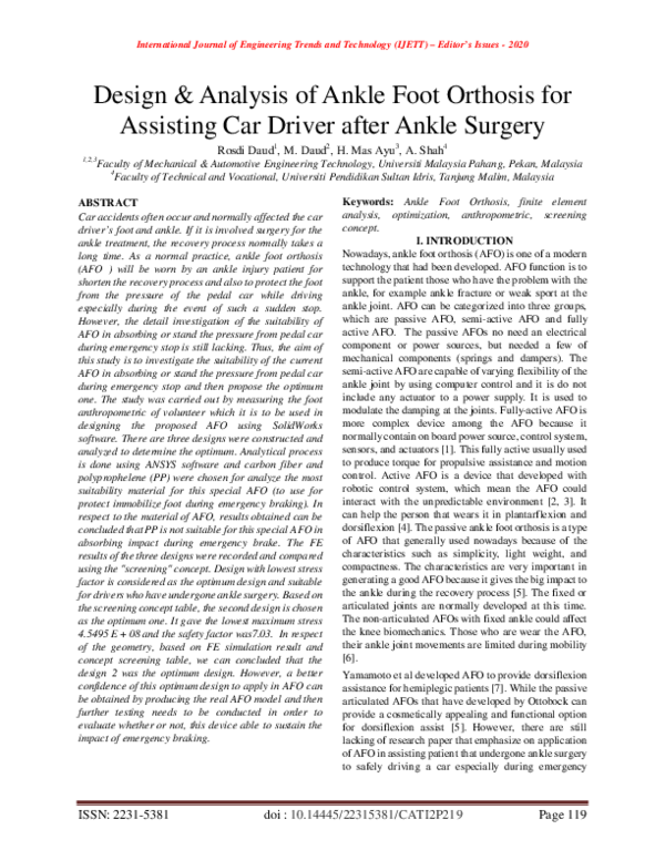 (PDF) Design Analysis of Ankle Foot Orthosis for Assisting Car Driver ...