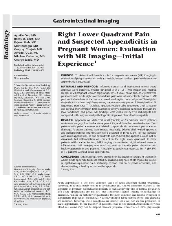 (PDF) Right Lower Quadrant Pain and Suspected Appendicitis: Nonfocused ...