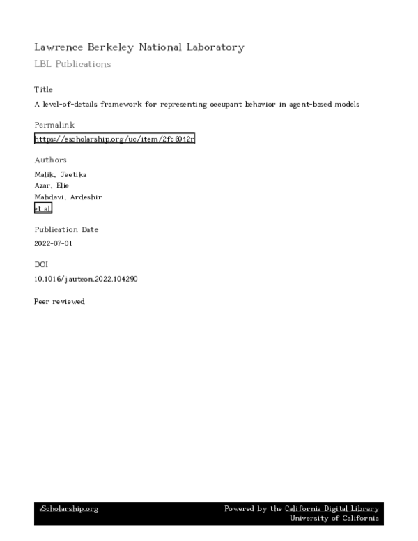 (PDF) A level-of-details framework for representing occupant behavior in agent-based models