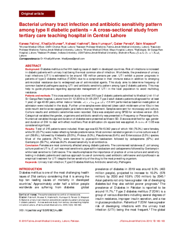 (PDF) Bacterial urinary tract infection and antibiotic sensitivity pattern among type II ...