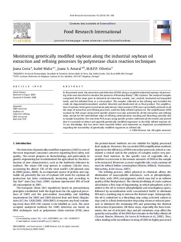 (PDF) Monitoring genetically modified soybean along the industrial soybean oil extraction and ...