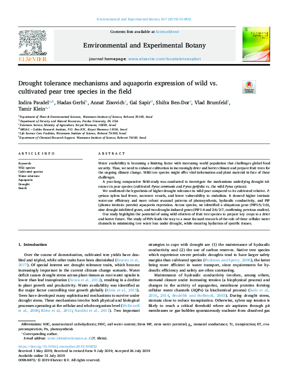(PDF) Drought tolerance mechanisms and aquaporin expression of wild vs ...