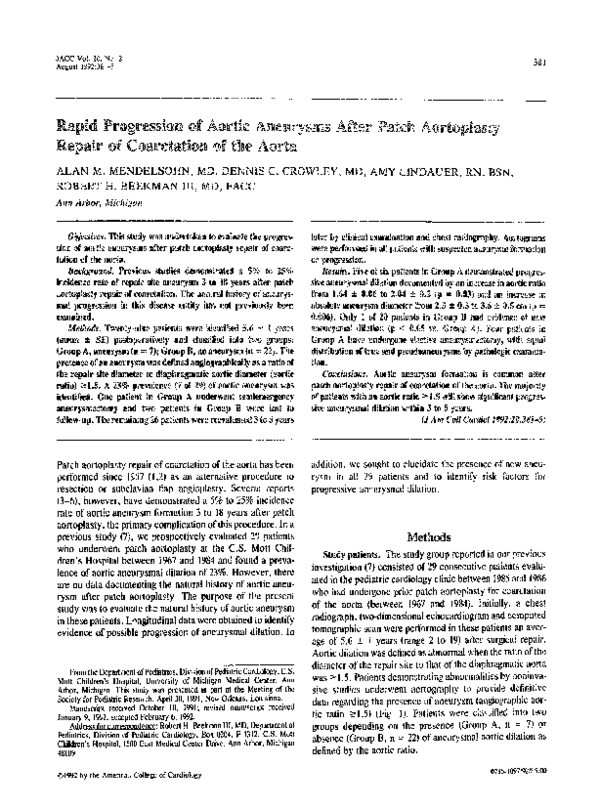 (PDF) Rapid progression of aortic aneurysms after patch aortoplasty ...
