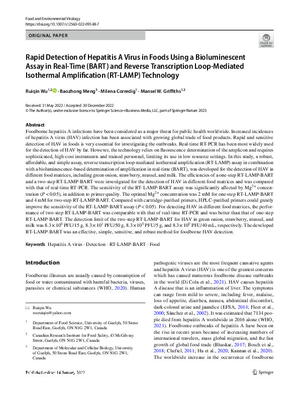Pdf Rapid Detection Of Hepatitis A Virus In Foods Using A