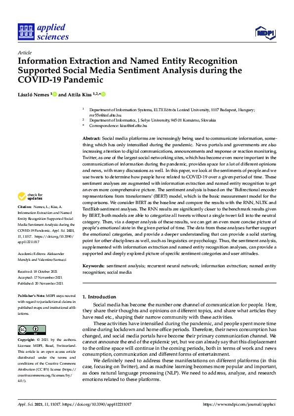 (PDF) Information Extraction and Named Entity Recognition Supported Social Media Sentiment ...