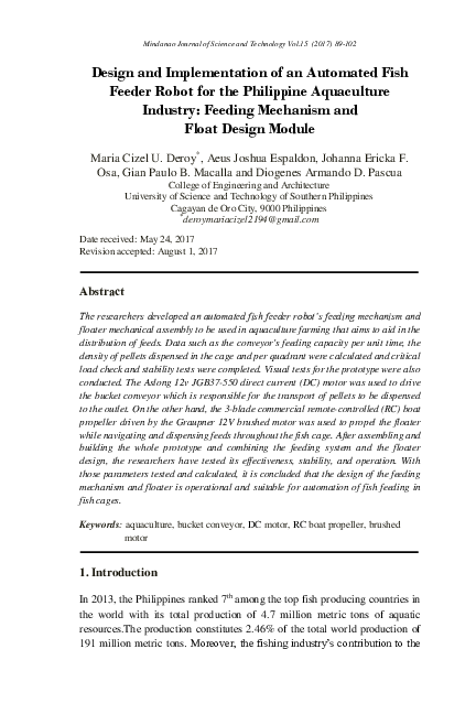 (PDF) Design and Implementation of an Automated Fish Feeder Robot for the Philippine Aquaculture ...