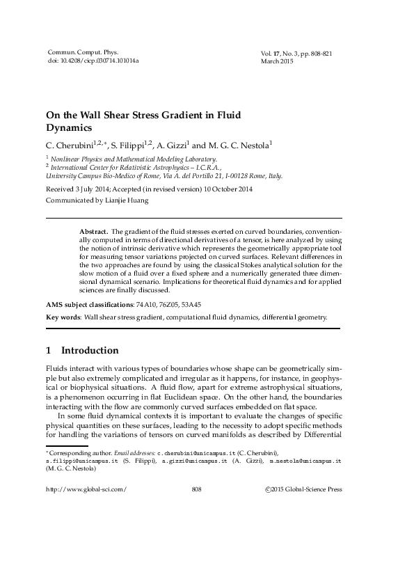 (PDF) On the Wall Shear Stress Gradient in Fluid Dynamics
