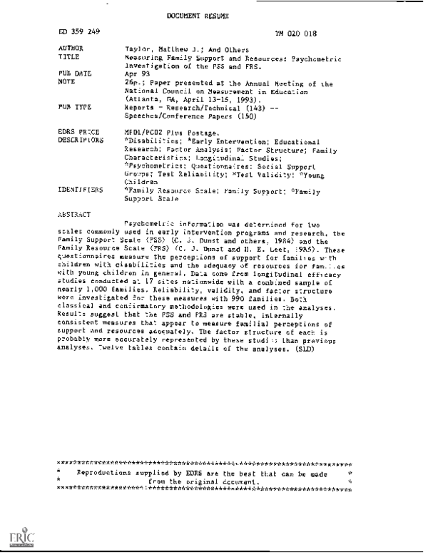 (PDF) Scale; Family Support; *Family Support Scale