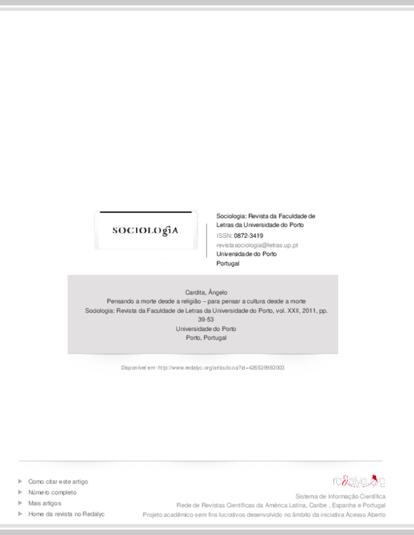 (PDF) Pensando a morte desde a religião – para pensar a cultura desde a ...