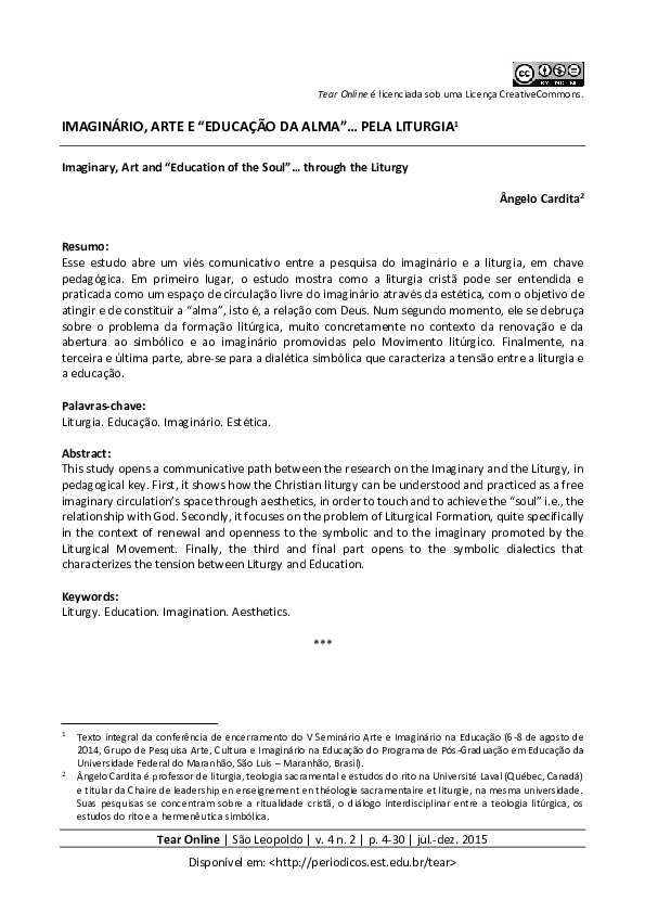 (PDF) Imaginário, arte, e "educação da alma"… pela liturgia