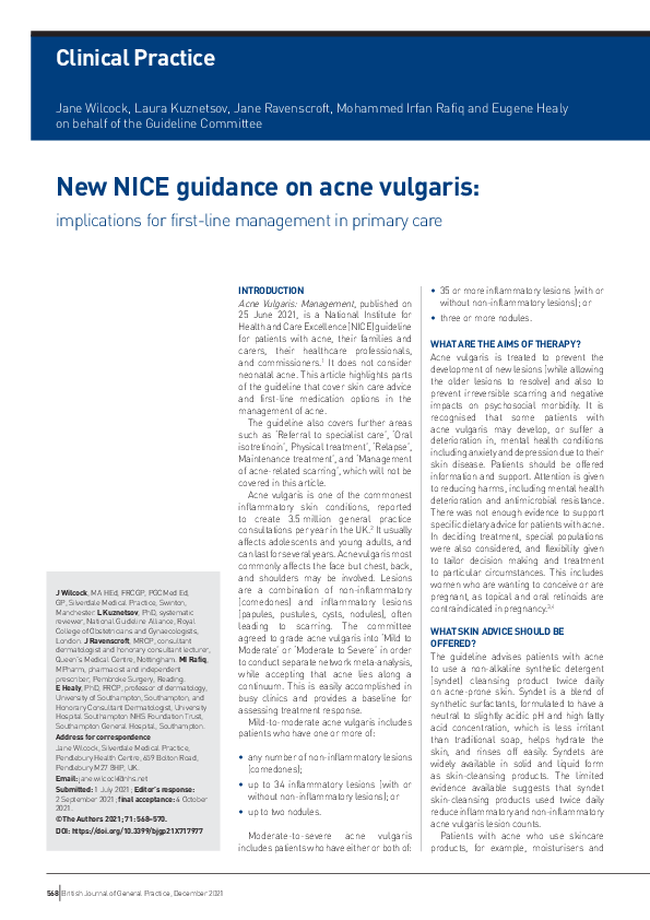 (PDF) New NICE guidance on acne vulgaris: implications for first-line ...