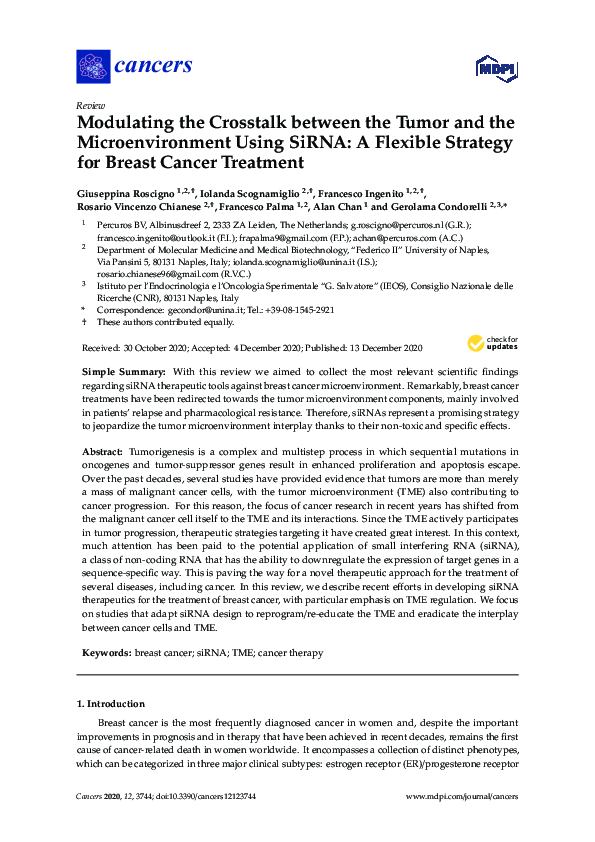 (PDF) Modulating the Crosstalk between the Tumor and the Microenvironment Using SiRNA: A ...
