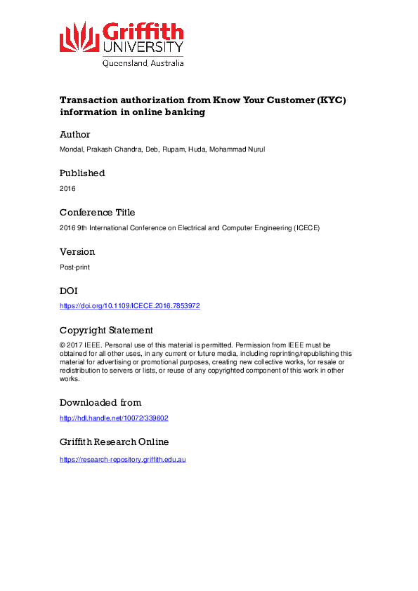 (PDF) Transaction authorization from Know Your Customer (KYC) information in online banking