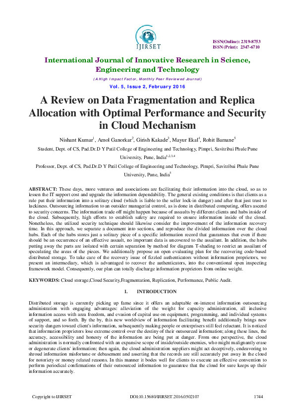 (PDF) A Review on Data Fragmentation and Replica Allocation with Optimal Performance and ...