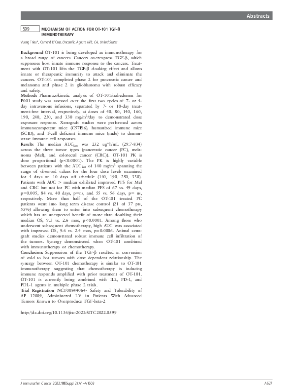(PDF) 599 Mechanism of action for OT-101 TGF-ß immunotherapy